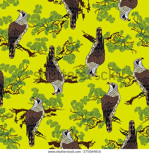 Japanese Painting Hawk Pattern Stock Vector (Royalty Free) 375064816 ...