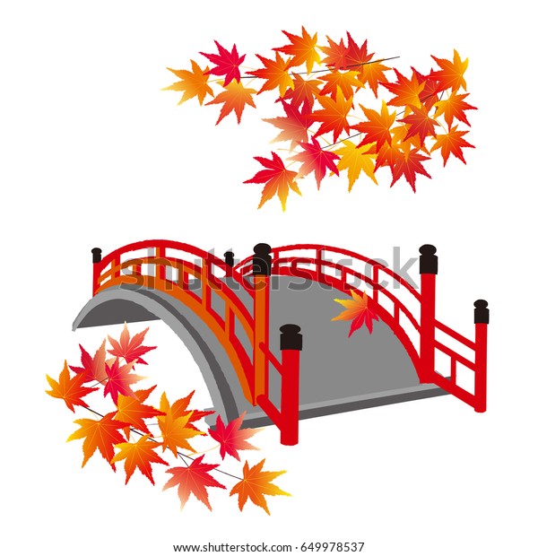 Japanese Red Bridge Maple Leaves Stock Vector (Royalty Free) 649978537 ...