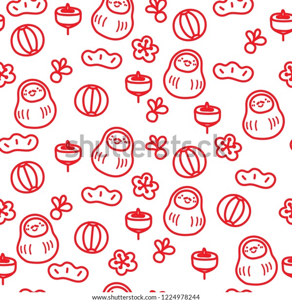 Japanese Red Line Cartoon Pattern Vector Stock Vector (Royalty Free ...