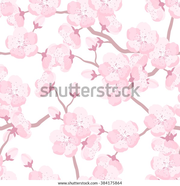 Japanese Sakura Seamless Pattern Stylized Flowers Stock Vector (Royalty ...