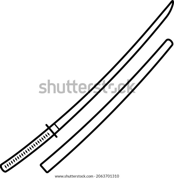 Japanese Samurai Sword Vector Outline Illustration Stock Vector ...