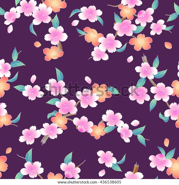 Japanese Style Cherry Blossom Pattern Stock Vector (Royalty Free) 436538605