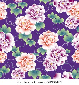Japanese Style Peony Pattern Stock Vector (Royalty Free) 598306181 ...
