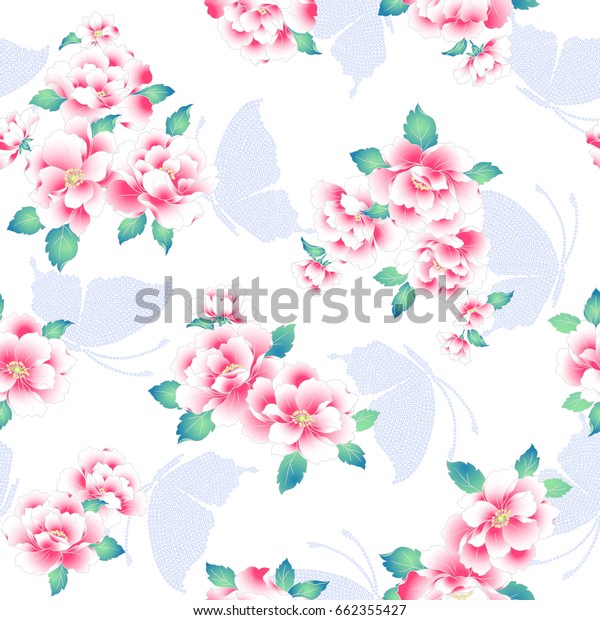 Japanese Style Peony Pattern Stok Vektör (Telifsiz) 662355427