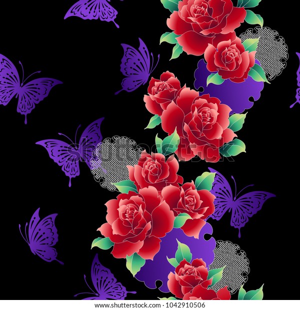 Japanese Style Rose Pattern Design Japanese Stock Vector (Royalty Free ...