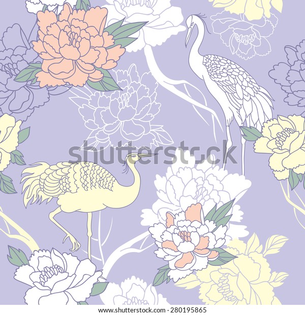 Japanese Style Seamless Floral Pattern Peonies Stock Vector (Royalty ...