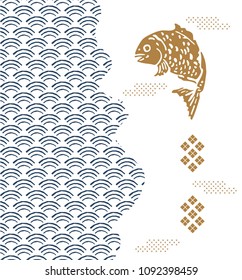 Japanese Template Vector Wave Fish Elements Stock Vector (Royalty Free ...