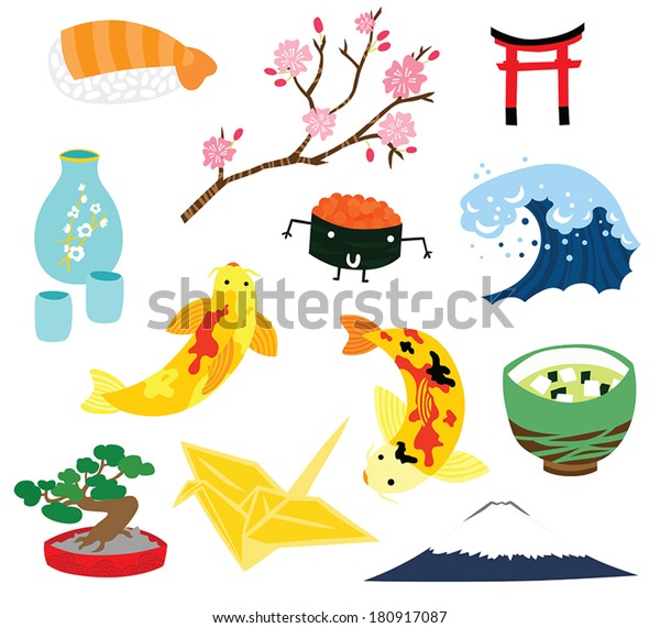 Japanese Traditional Items Set Stock Vector (Royalty Free) 180917087 ...