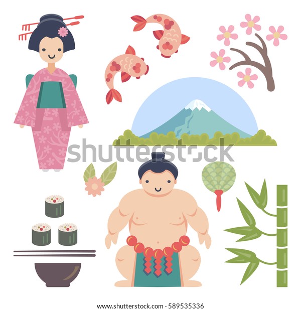 Japanese Vector Collection Geisha Sumo Wrestler Stock Vector (Royalty ...