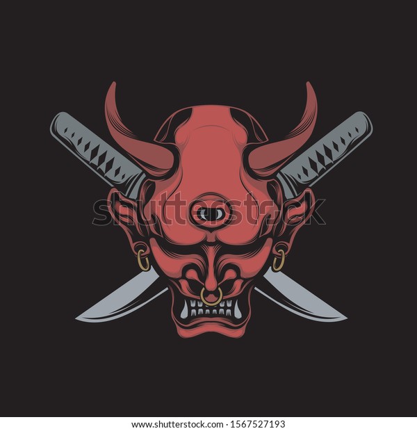 Japanesse Oni Mask Sword Vector Illustration Stock Vector (Royalty Free ...