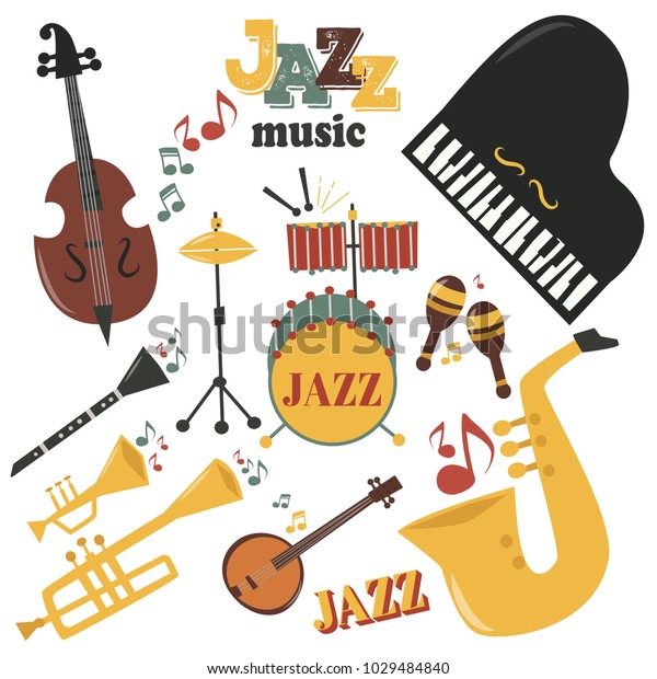 Jazz Musical Instruments Tools Icons Jazzband Stock Vector (Royalty ...