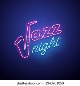 Jazz Night Neon Sign Vector Illustration: vector de stock (libre de ...