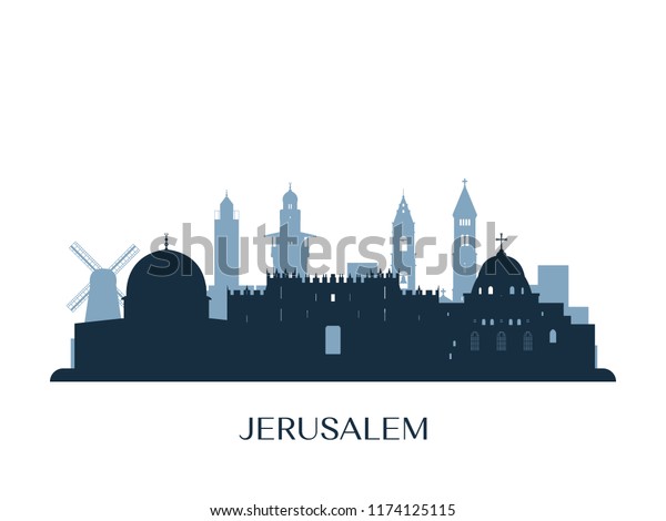 Jerusalem Skyline Monochrome Silhouette Vector Illustration Stock ...