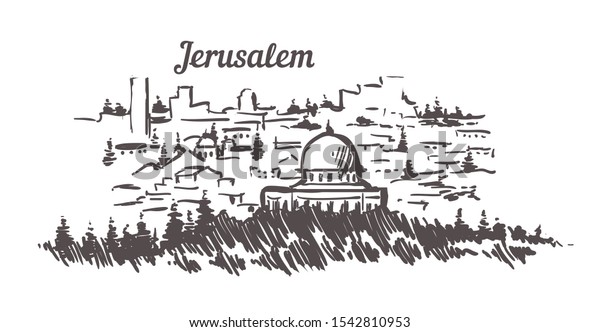 Jerusalem Skyline Sketch Jerusalem Hand Drawn Stock Vector (Royalty ...