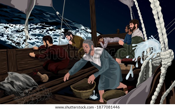 Jesus Asleep On Pillow During Windstorm Stock Vector (Royalty Free ...