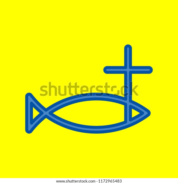 Jesus Christ fish sign. Vector. Office style blue icon at yellow ...