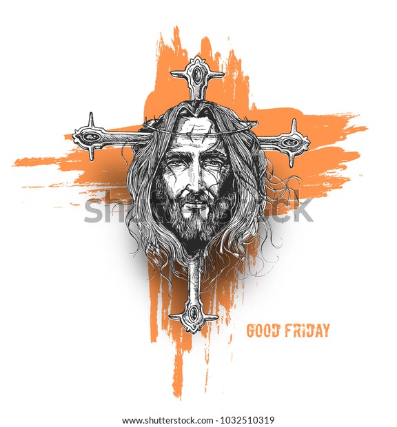 Jesus Face On Cross Hand Drawn Stock Vector (Royalty Free) 1032510319