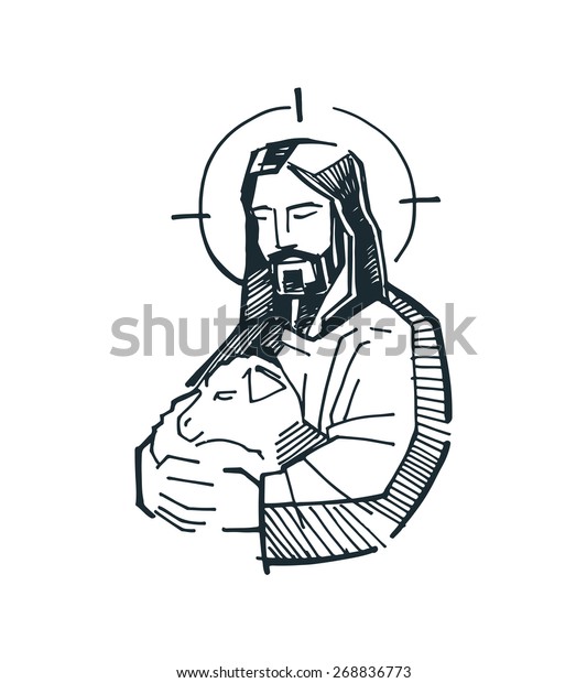 Jesus Good Shepherd Hand Drawn Vector Stock Vector (Royalty Free) 268836773
