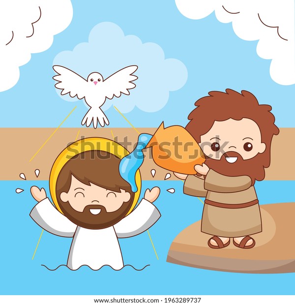 jesús con Juan el Bautista con paloma. el bautismo de Jesús ...