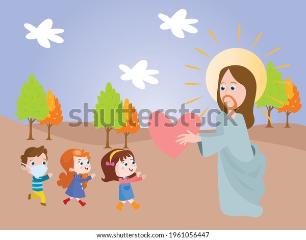 Jesus Kids Cartoon 2d Vector Concept: เวกเตอร์สต็อก (ปลอดค่าลิขสิทธิ์ ...