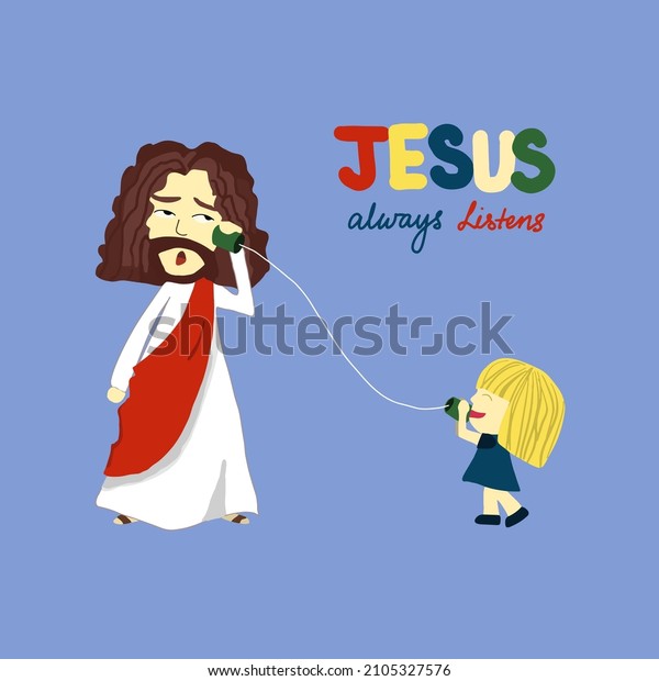 Jesus Listens Our Prayer Vector Illustration 库存矢量图（免版税）2105327576 ...