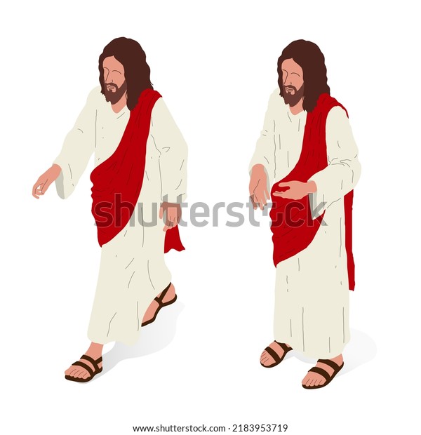 Jesus Standing Front Side View Isometric Stock Vector (Royalty Free ...