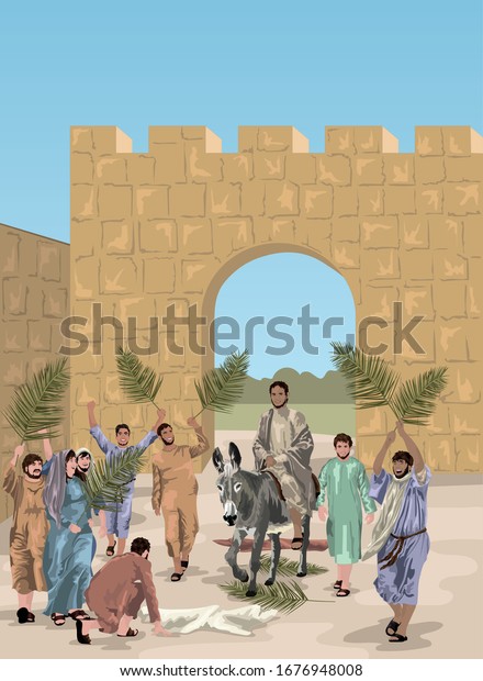 Jesus Triumphal Entry Into Jerusalem On Stock Vector (Royalty Free ...