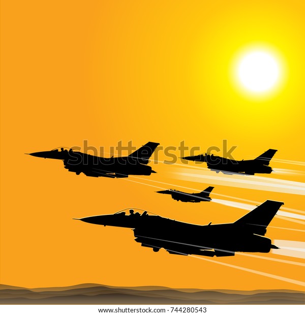 Jet Aircraft Sunset Vector Drawn Stock Vector (Royalty Free) 744280543 ...