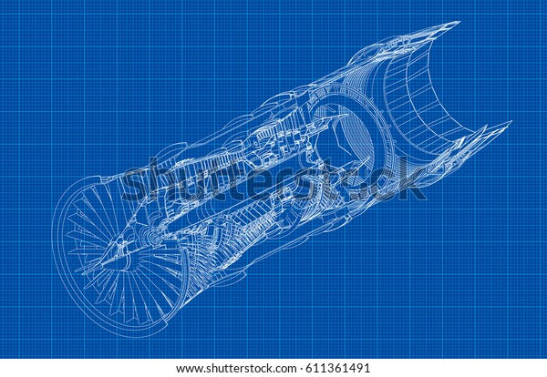 Jet Engine Isometrics On Blue Graph Stock Vector (Royalty Free ...