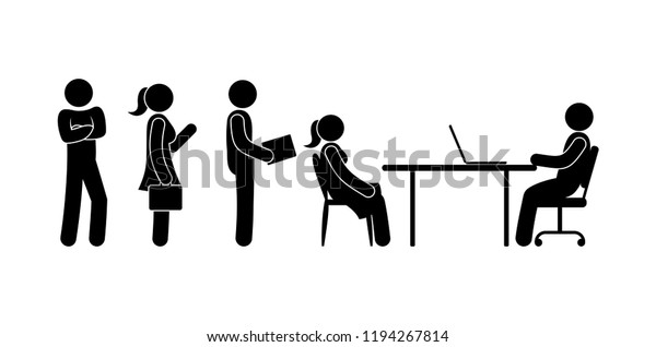 Job Interview Stick Figure Man Pictogram: vector de stock (libre de ...