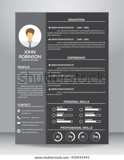 Job Resume Cv Layout Template A4 Stock Vector (Royalty Free) 450943441