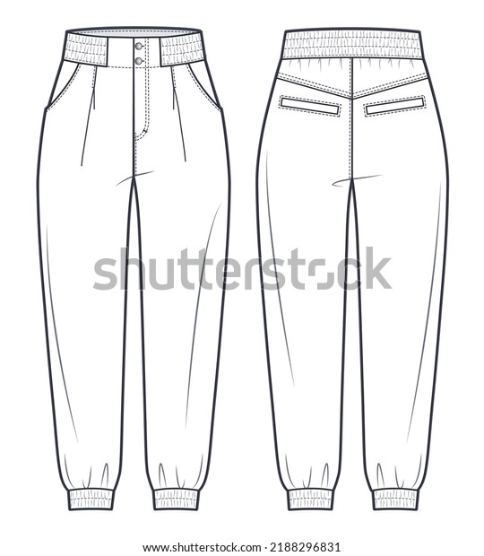 Jogger Pants Fashion Flat Technical Drawing Stock Vector (Royalty Free ...