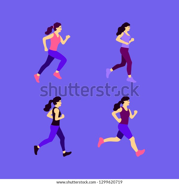Jogging Women Set Vector Illustration Running Stock Vector (Royalty ...