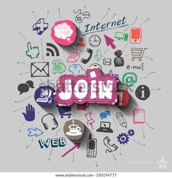 Join Sign Collage Web Icons Background Stock Vector (Royalty Free ...
