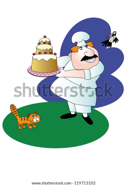 Jolly Fat Chef Large Cake Flying Stock Vector (Royalty Free) 119713102 ...