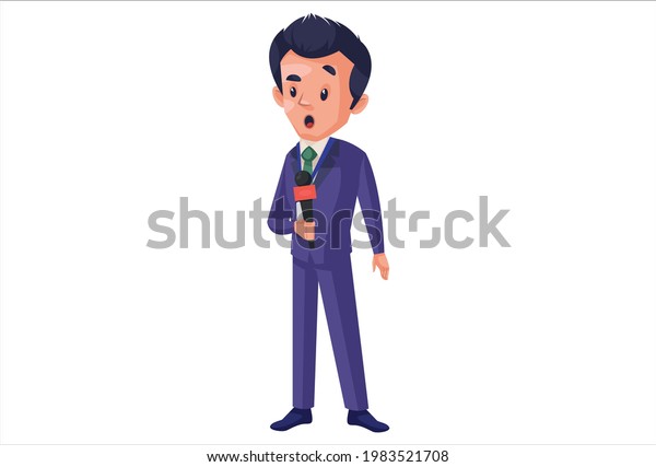Journalist Boy Holding Mike Hand Vector Stock Vector (Royalty Free ...