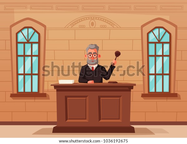 Carácter de juez con martillo. Ilustración vectorial de dibujos animados