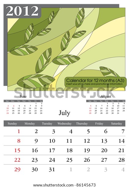 July 2012 Calendar Times New Roman Stock Vector (Royalty Free) 86145673 ...