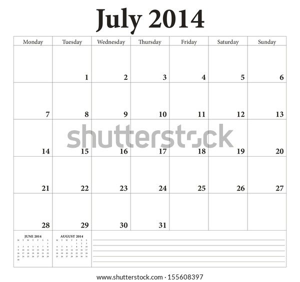 July 2014 Planning Calendar Weeks Start Stock Vector (Royalty Free ...