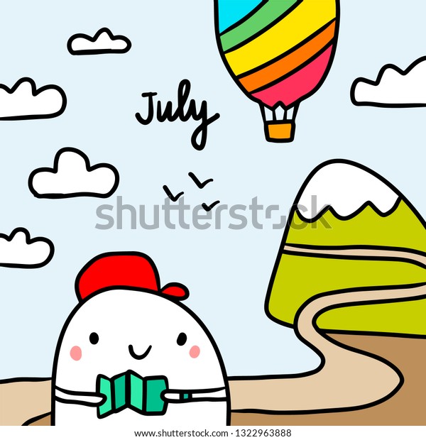 July Hand Drawn Illustration Cute Marshmallow Stock Vector (Royalty ...