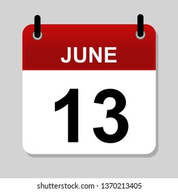 June 13 Calendar Icon Vector Illustration Stock Vector (Royalty Free ...