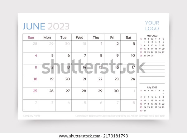 June 2023 Year Calendar Planner Calender: เวกเตอร์สต็อก (ปลอดค่า ...