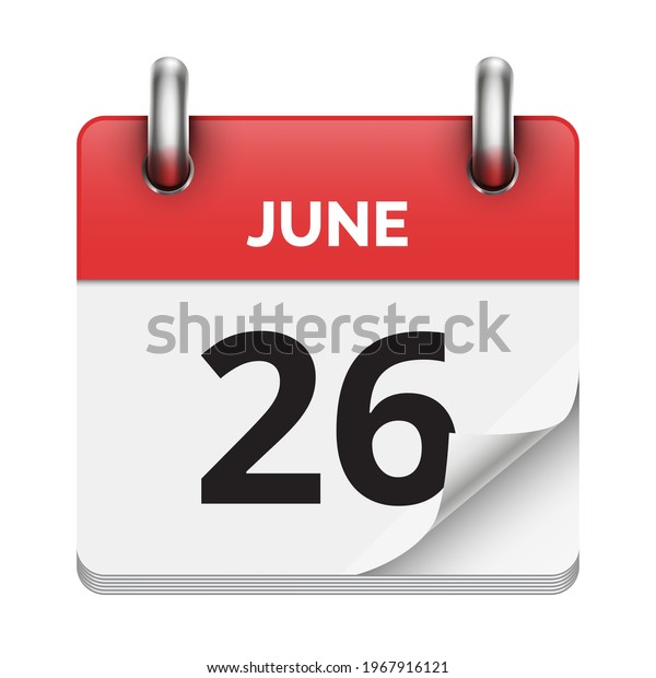 June 26 Flat Daily Realistic Calendar Stock Vector (Royalty Free ...