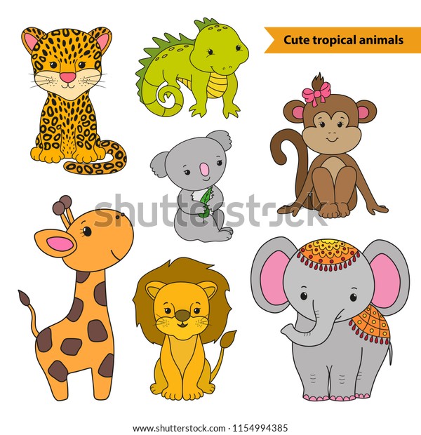 Jungle Animals Set Cute Collection Cartoon Stock Vector (Royalty Free ...