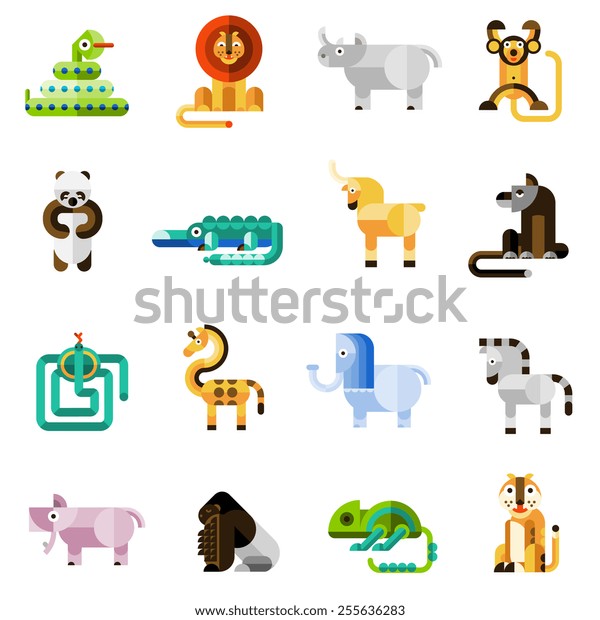 Jungle Animals Set Snake Lion Monkey Stock Vector (Royalty Free ...