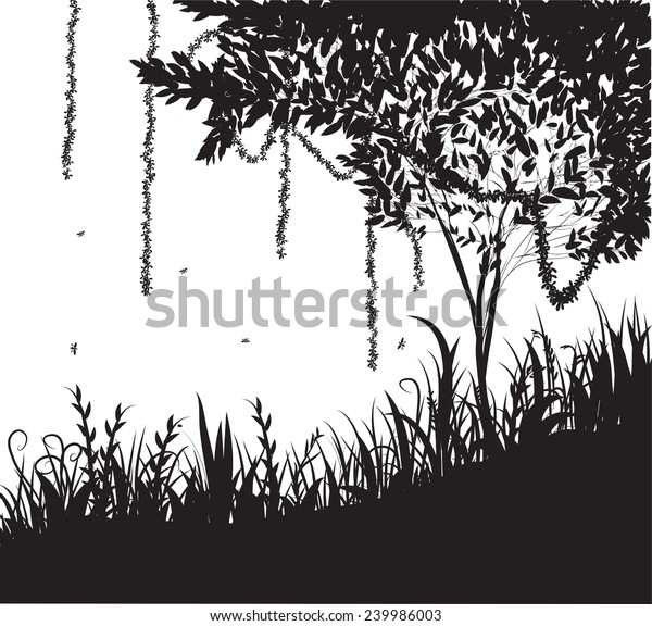 Jungle Silhouette Rain Forest Shadows Liana: vetor stock (livre de ...
