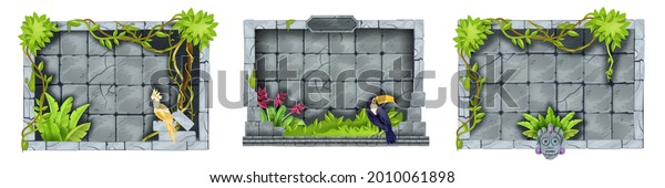 Jungle Stone Game Frame Set Tropical Stock Vector (Royalty Free ...