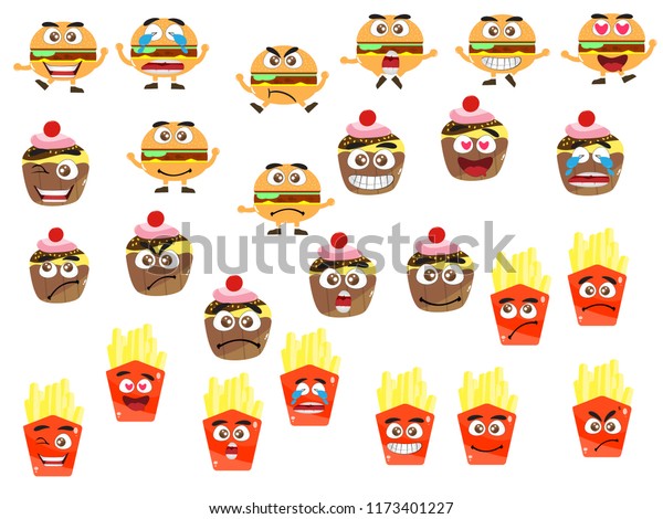 Junk Food Emoticon Set Web Sticker Stock Vector (Royalty Free ...