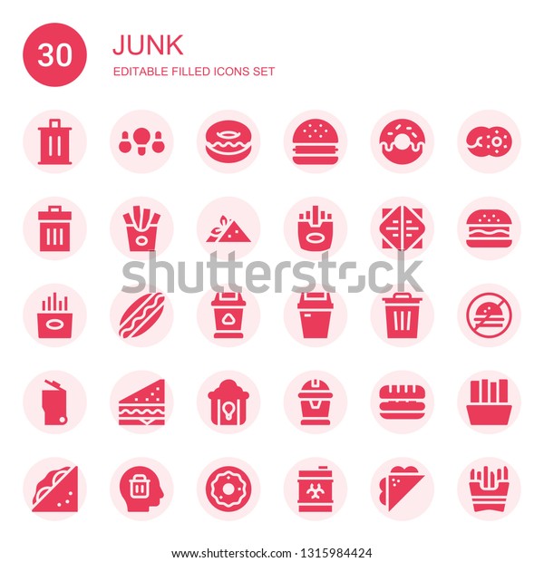 Junk Icon Set Collection 30 Filled Stock Vector (Royalty Free ...