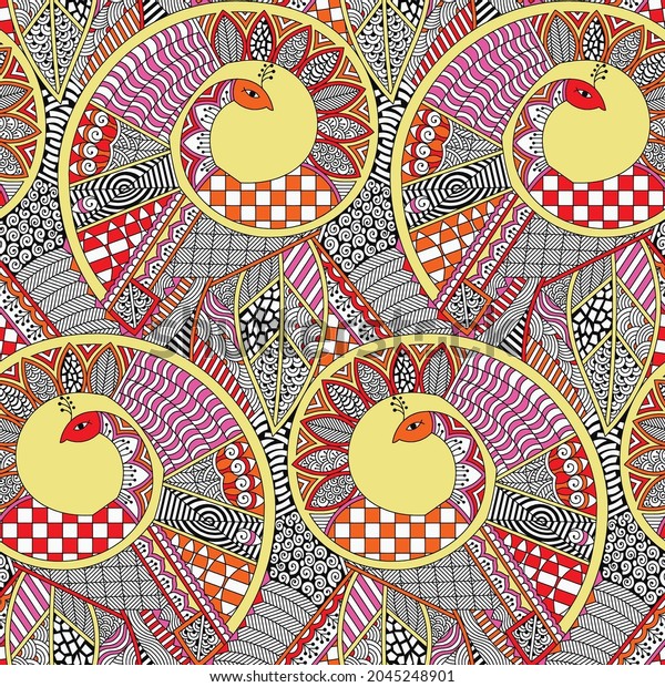 Kalamkari Birds Outline Seamless Pattern Kalamkari Stock Vector ...